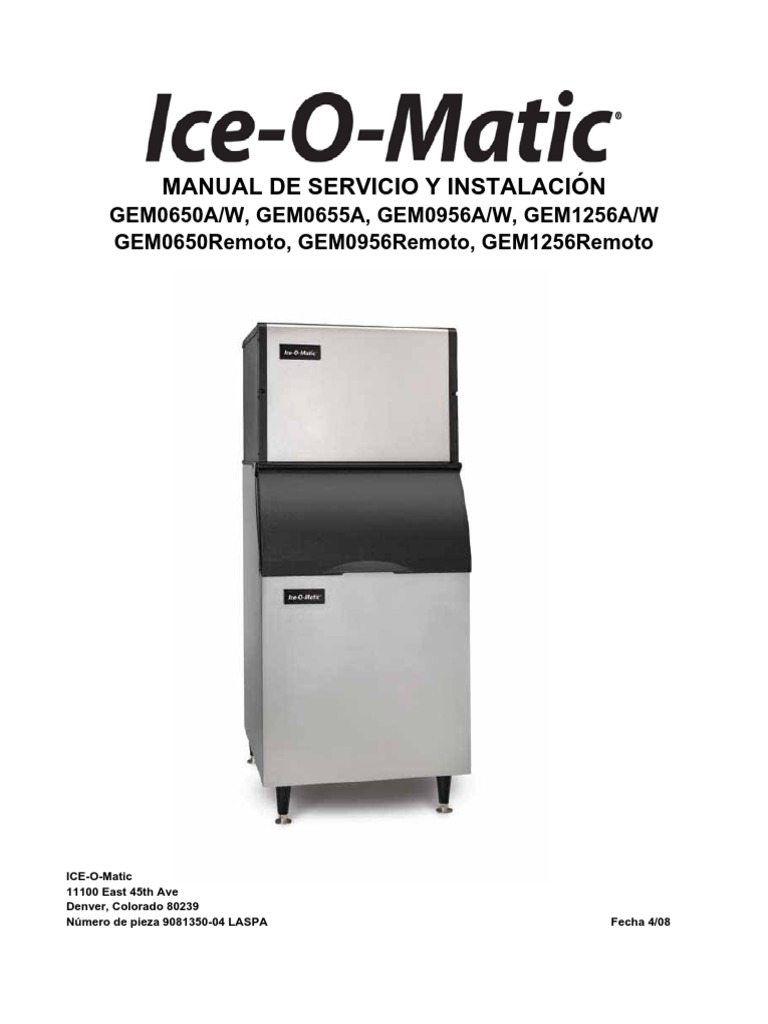 Manual de Servicio Ice-O-Matic GEM | PDF | Agua | Tornillo