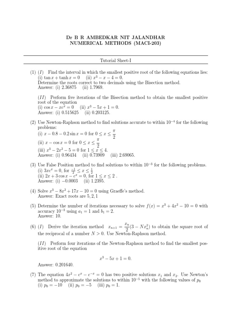 TutorialSheet 01 | PDF | Zero Of A Function | Algorithms And Data ...