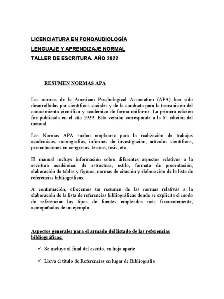 Resumen Normas Apa | PDF | Citación | Estilo apa