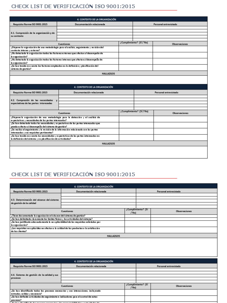 Check List ISO 9001 | PDF | Calidad (comercial) | Gestión de la calidad