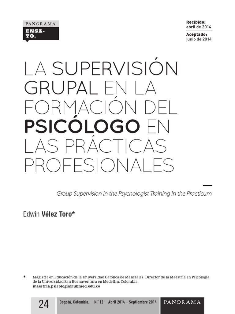 2014 - Velez Toro - La Supervisión Grupal en La Formación Del Psicólogo en Las Prácticas ...