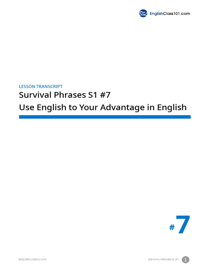 Survival Phrases S1 #7 Use English To Your Advantage in English | PDF ...