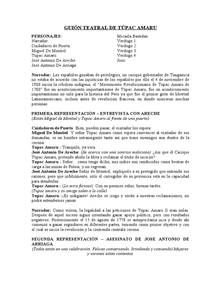 Guión Teatral de Túpac Amaru | PDF