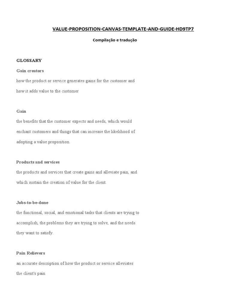 Value Proposition Canvas Template And Guide Hd9tp7 Tradução Pdf Risk Customer