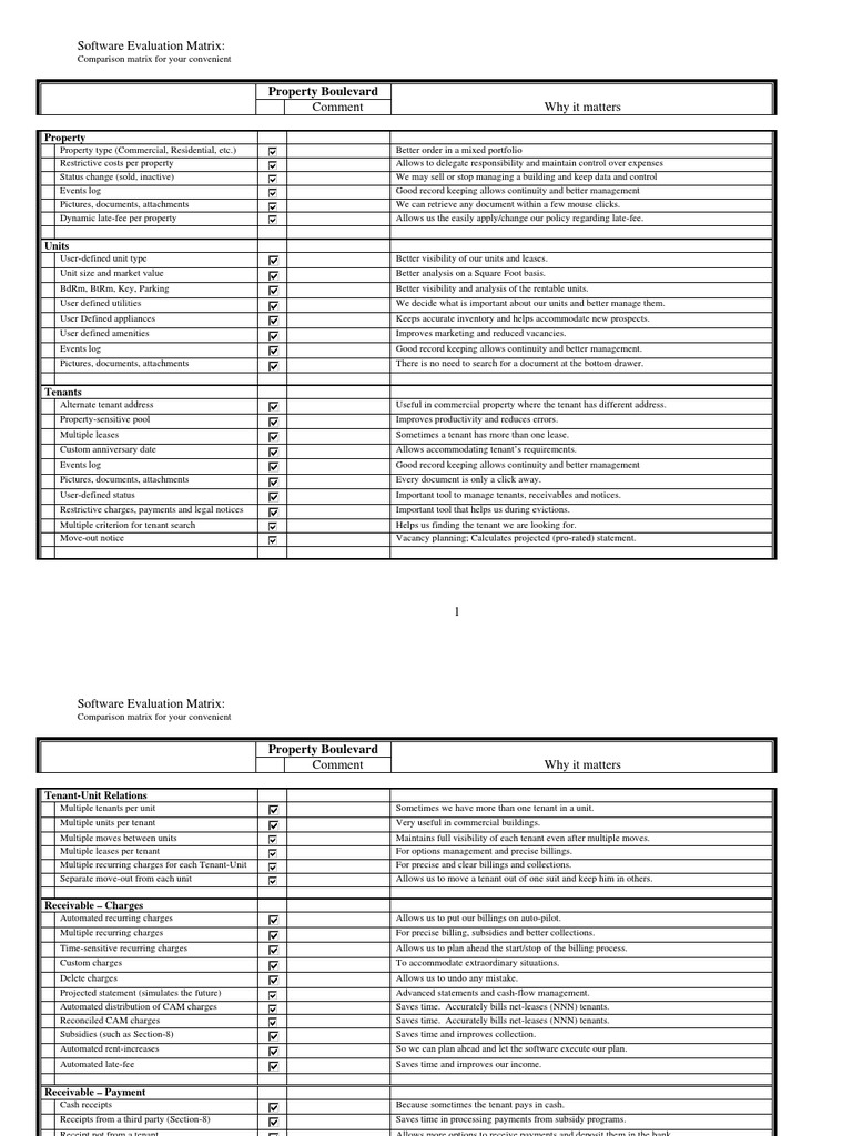 Property Management Software Comparison Matrix | PDF | Payroll | Cheque