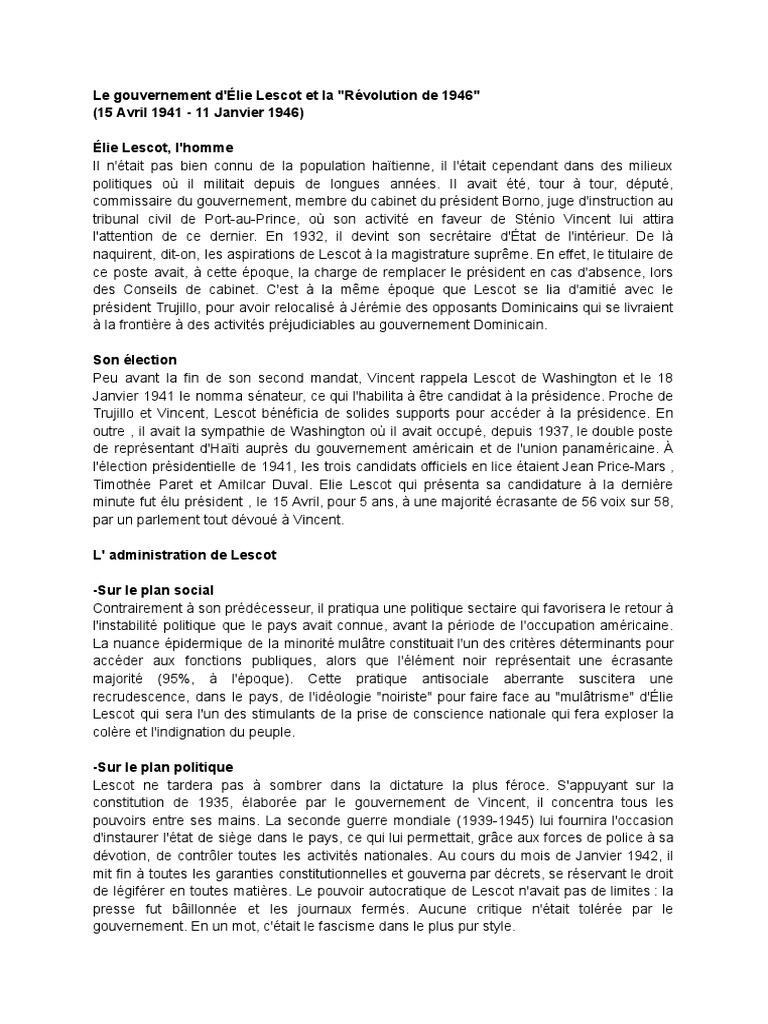 Élie Lescot : Pouvoir et Révolution 1946 | PDF | Histoire