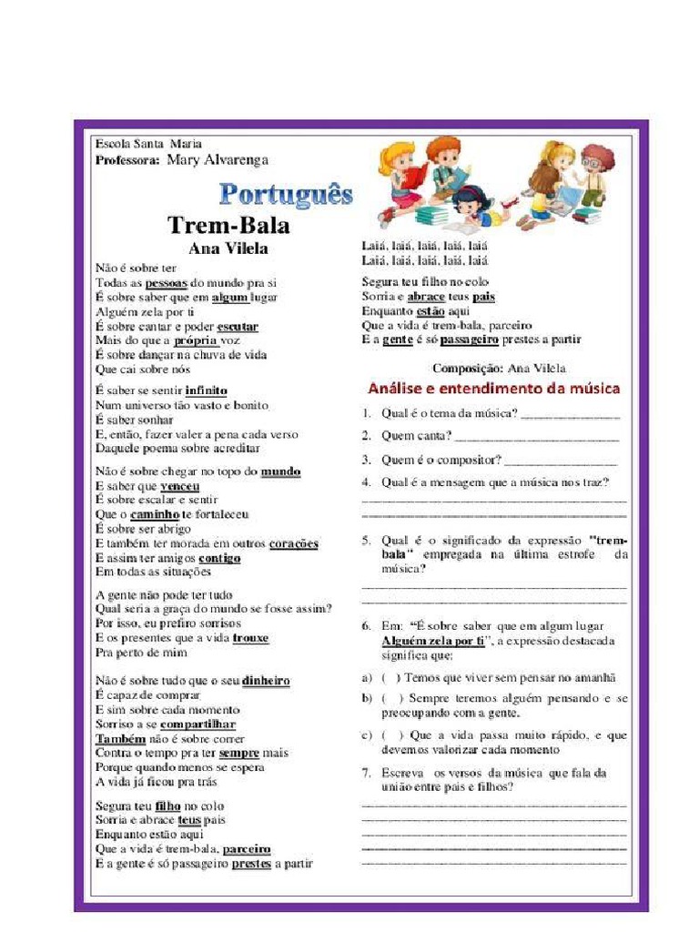 Atividade Com Música - Trem Bala - Ana Vilela | PDF