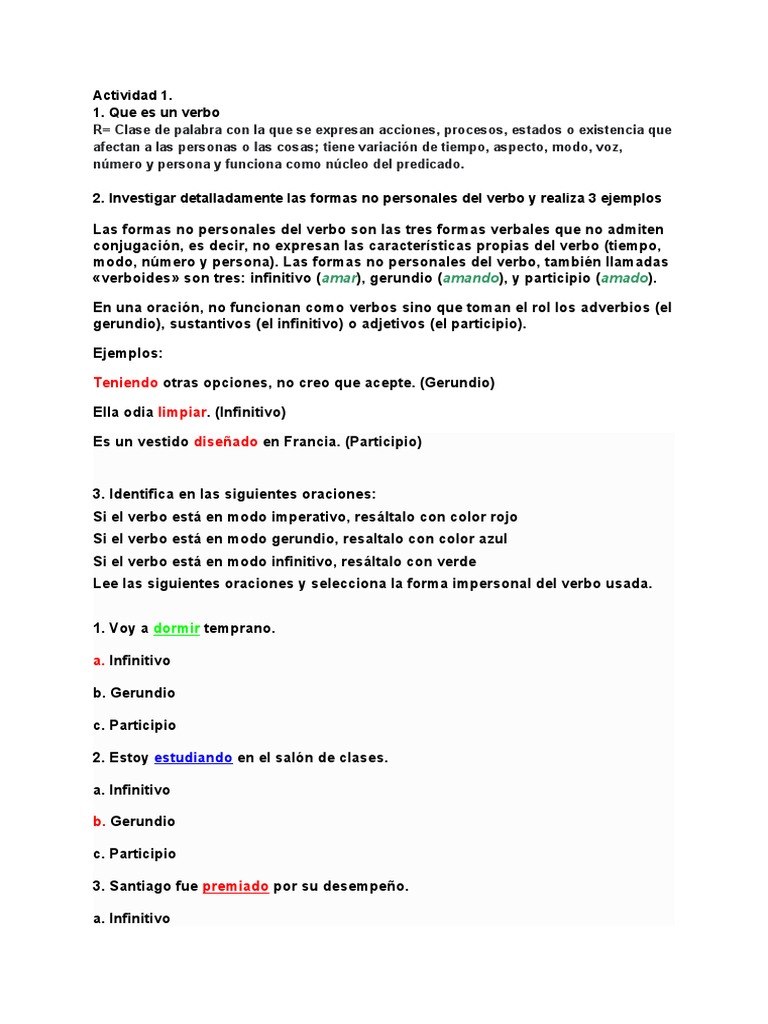 Taller Español 2 | PDF | Verbo | Gramática