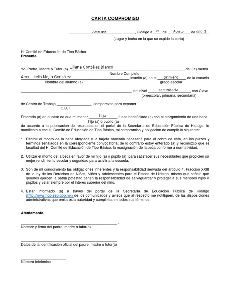 Carta Compromiso PDF | PDF