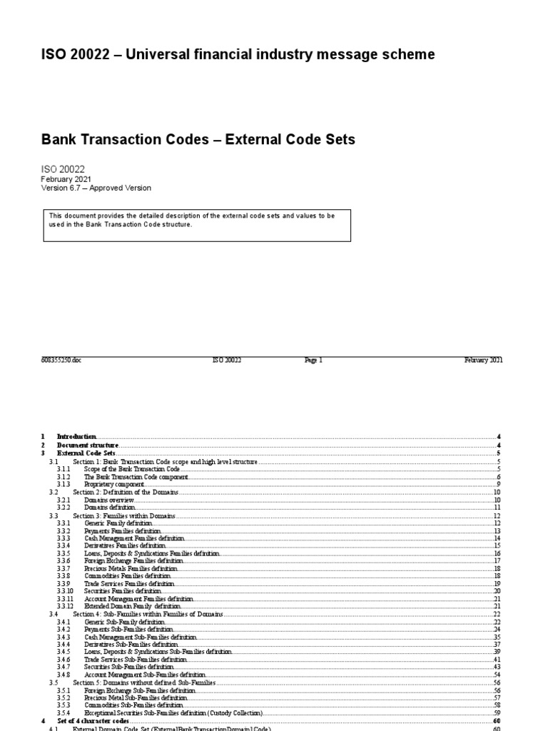 ISO 20022 - Universal Financial Industry Message Scheme: February 2021 Version 6.7 - Approved ...