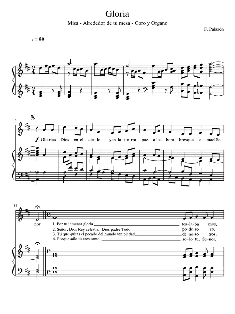 Gloria (Francisco Palazon, Alrededor de Tu Mesa) - SATB | PDF
