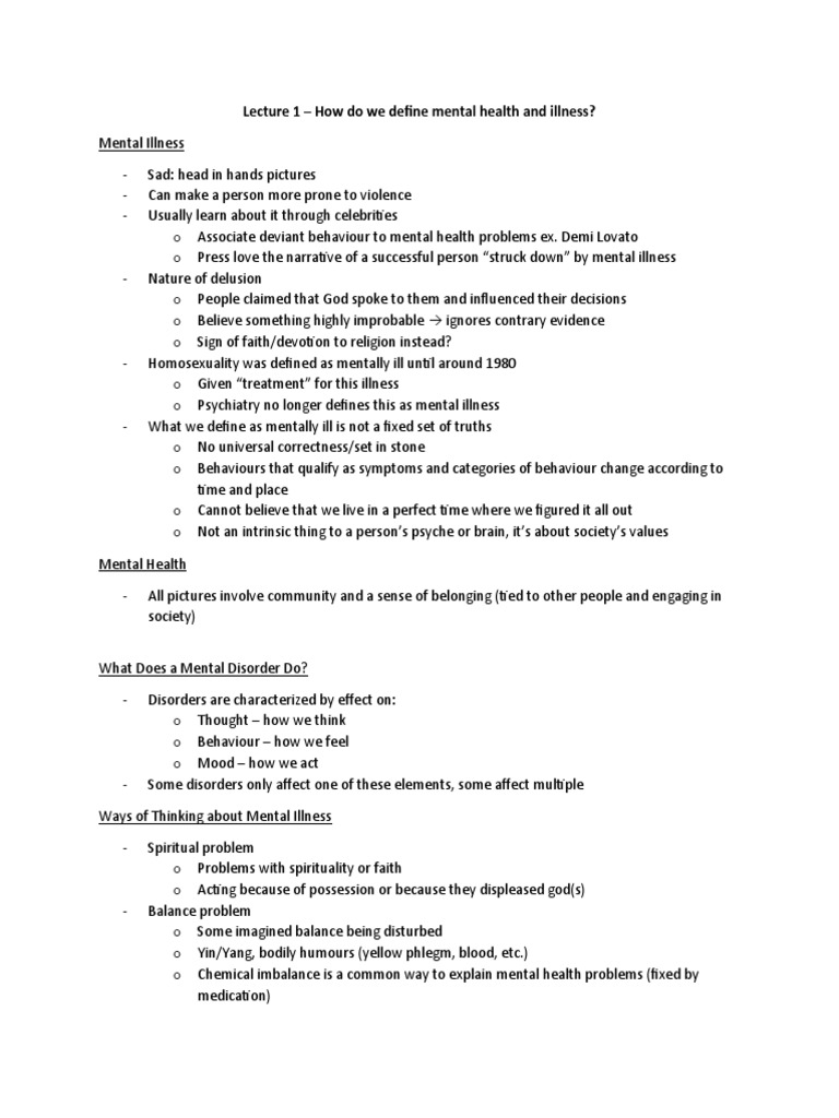 Lecture 1 - How Do We Define Mental Health and Illness? | PDF | Mental ...
