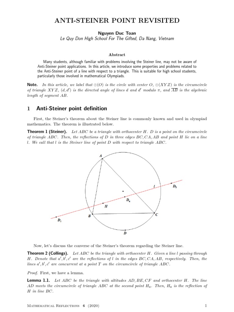 Exploring Anti-Steiner Points in Geometry | PDF | Triangle | Elementary ...