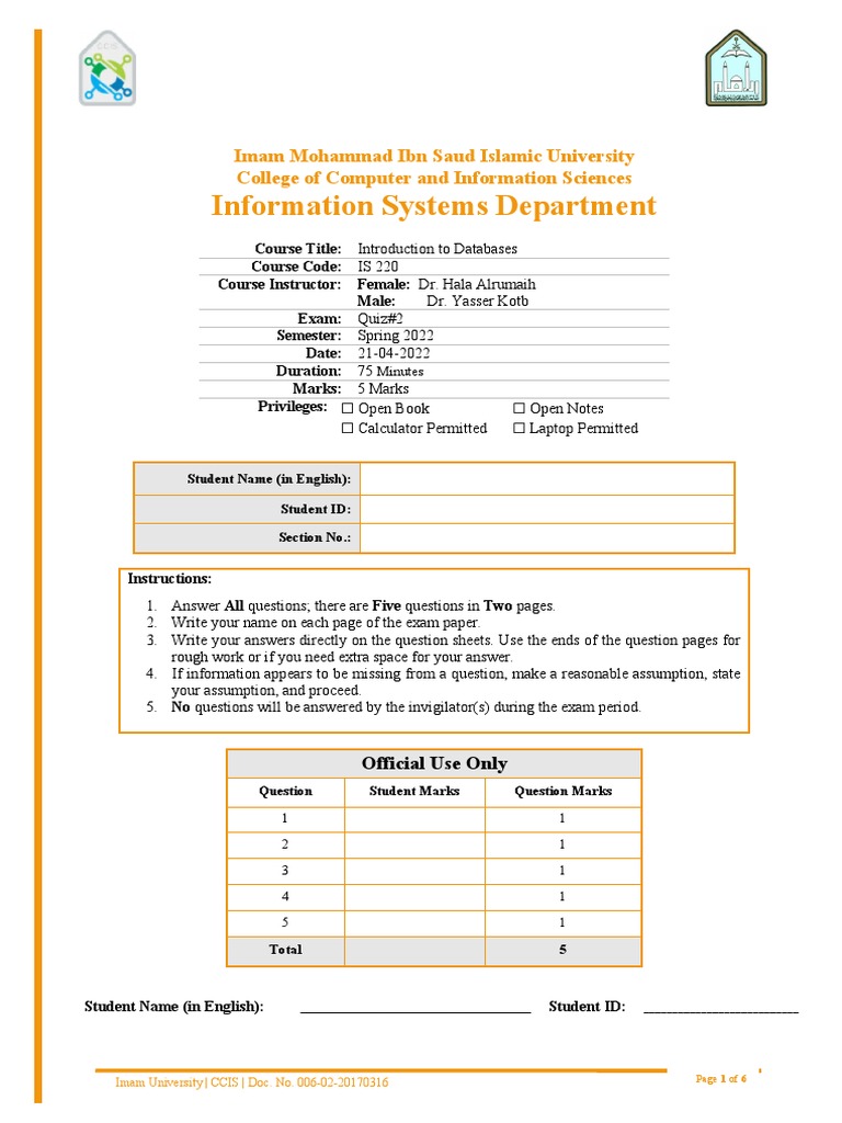 Information Systems Department: Imam Mohammad Ibn Saud Islamic ...