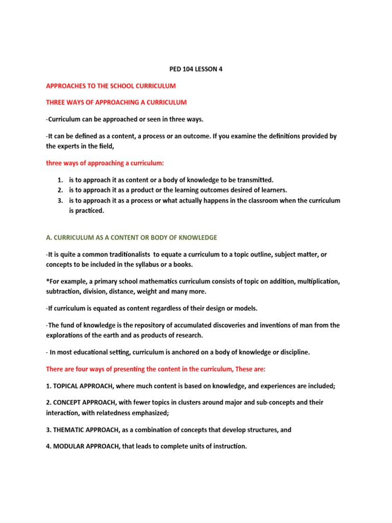 Approaches To The School Curriculum Three Ways of Approaching A ...