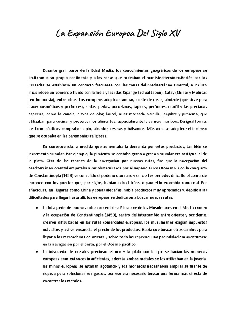 Expansión Europea del Siglo XV: Causas y Avances | PDF | Colonización ...