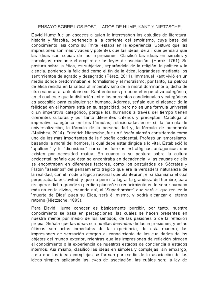Ensayo Sobre Los Postulados de Hume, Kant y Nietzsche | PDF | Immanuel Kant | Friedrich Nietzsche
