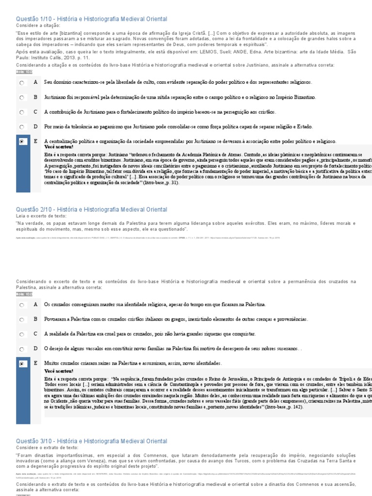 APOL 1 História e Historiografia Medieval Oriental | PDF | Império Bizantino | Justiniano I