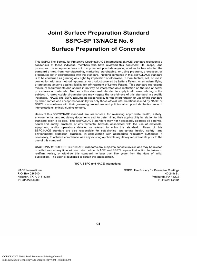 Nace No 6 - SSPC-SP 13 Surface Preparation of Concrete | PDF | Home ...