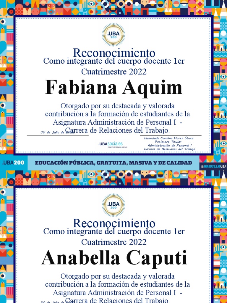 Certificado Profesores 200 Años UBA | PDF