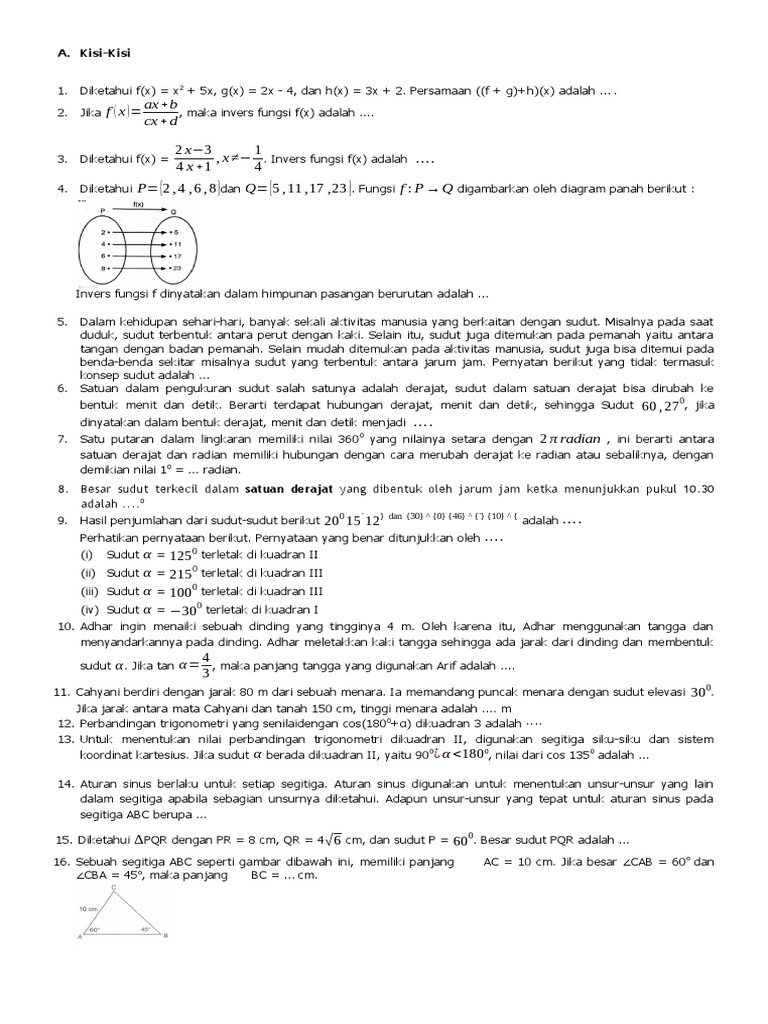 Kisi-Kisi Soal Mat - Wajib X | PDF
