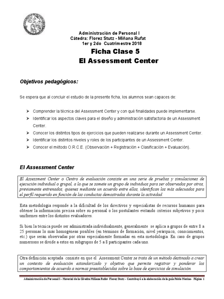 Ficha Clase 5 - Assessment Center | PDF | Evaluación | Comportamiento