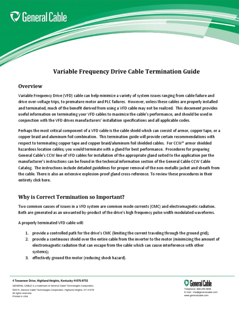 General Cable Variable Frequency Drive Cable Installation Via Termination Guide Final | PDF ...