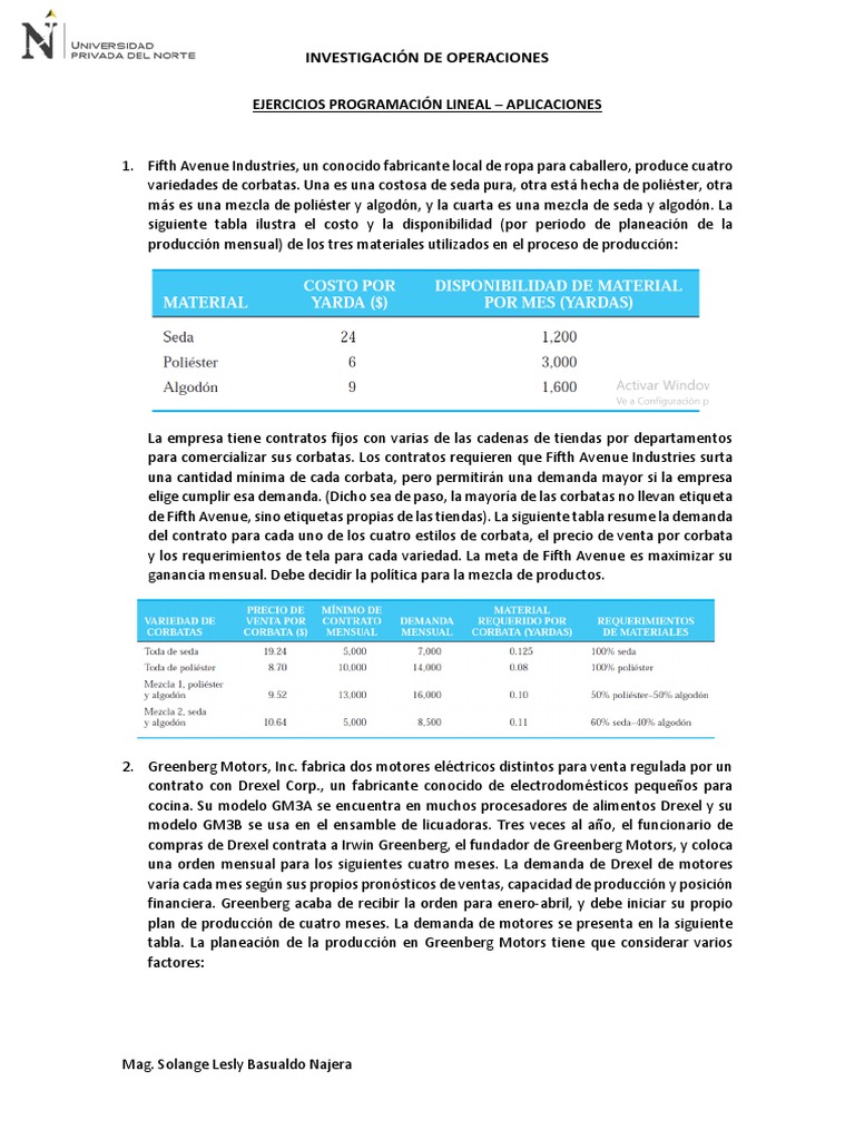 Ejercicios Programación Lineal Aplicaciones | PDF