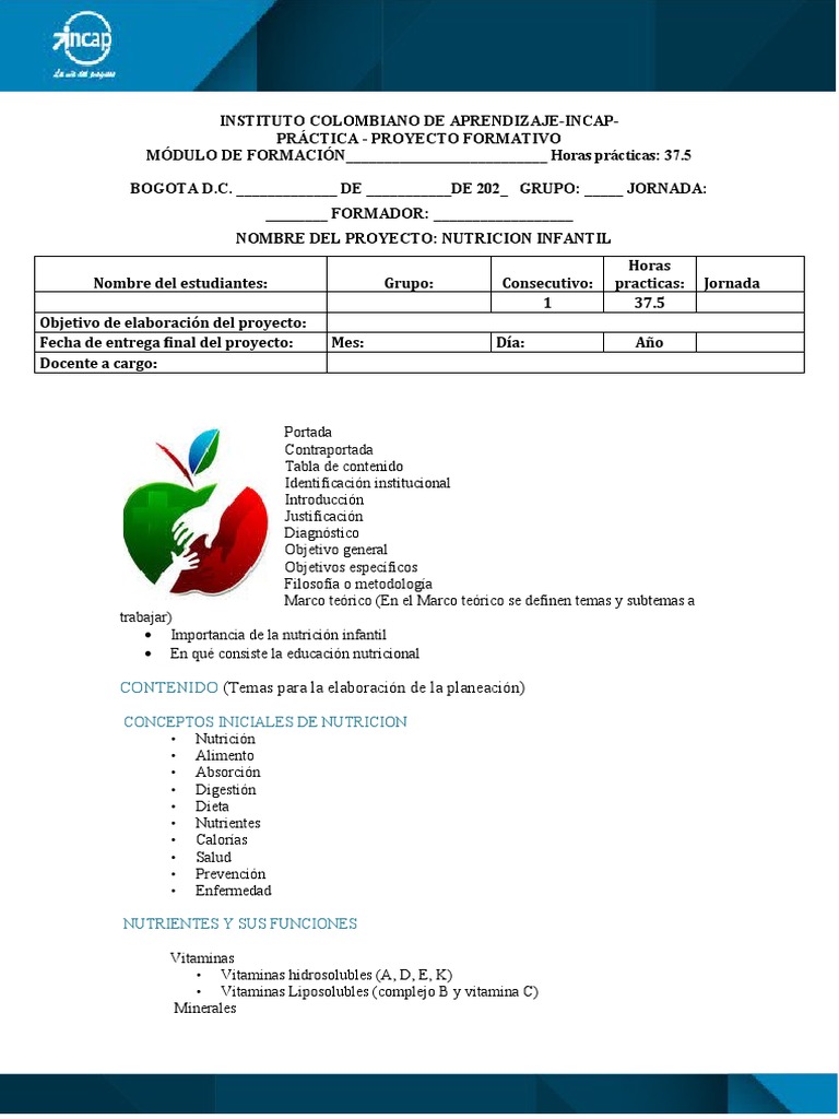 Contenido Proyecto Formativo Nutricion | PDF | Nutrición | Dieta y ...