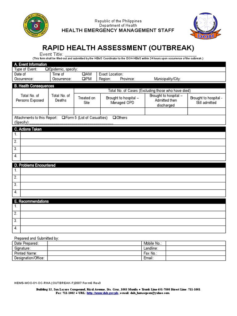 Form 6 - Rapid Health Assessment (Outbreak) | PDF