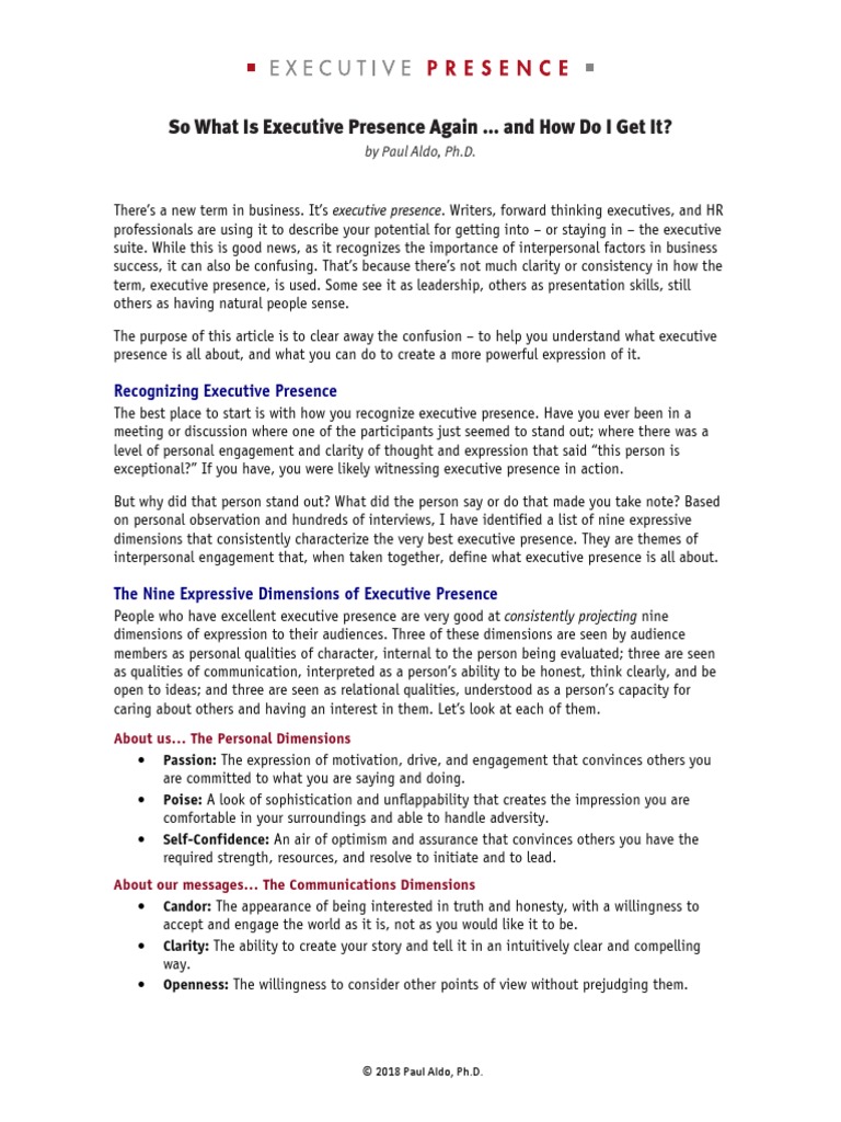 What is Executive Presence_Booklet 2018 | PDF | Communication | Human ...