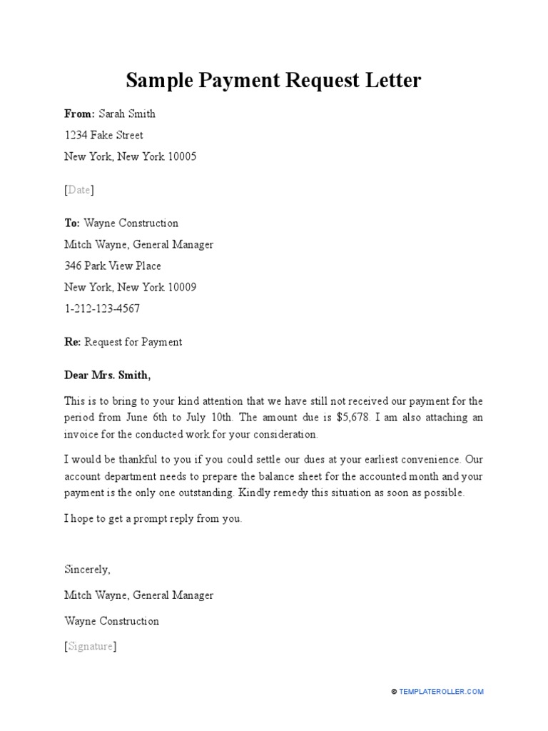 Main Sample Payment Request Letter | PDF