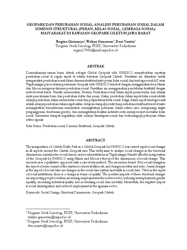 Geopark Dan Perubahan Sosial Analisis Perubahan Sosial Dalam Dimensi ... Geopark Dan Perubahan Sosial Analisis Perubahan Sosial Dalam Dimensi ...
