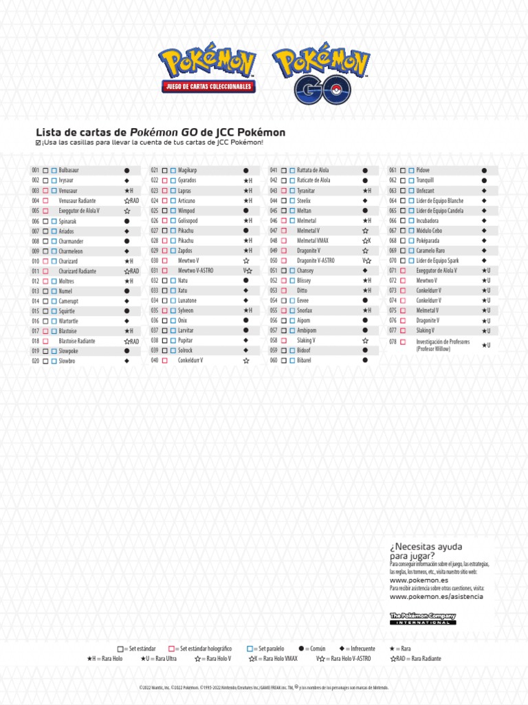 Lista De Verificación Completa De Cartas De Pokémon Para Imprimir