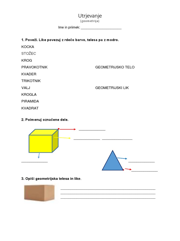 Delovni List - Utrjevanje Geometrije | PDF
