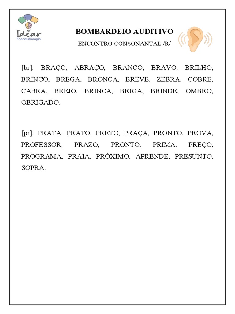 BOMBARDEIO AUDITIVO Encontro Consonantal | PDF