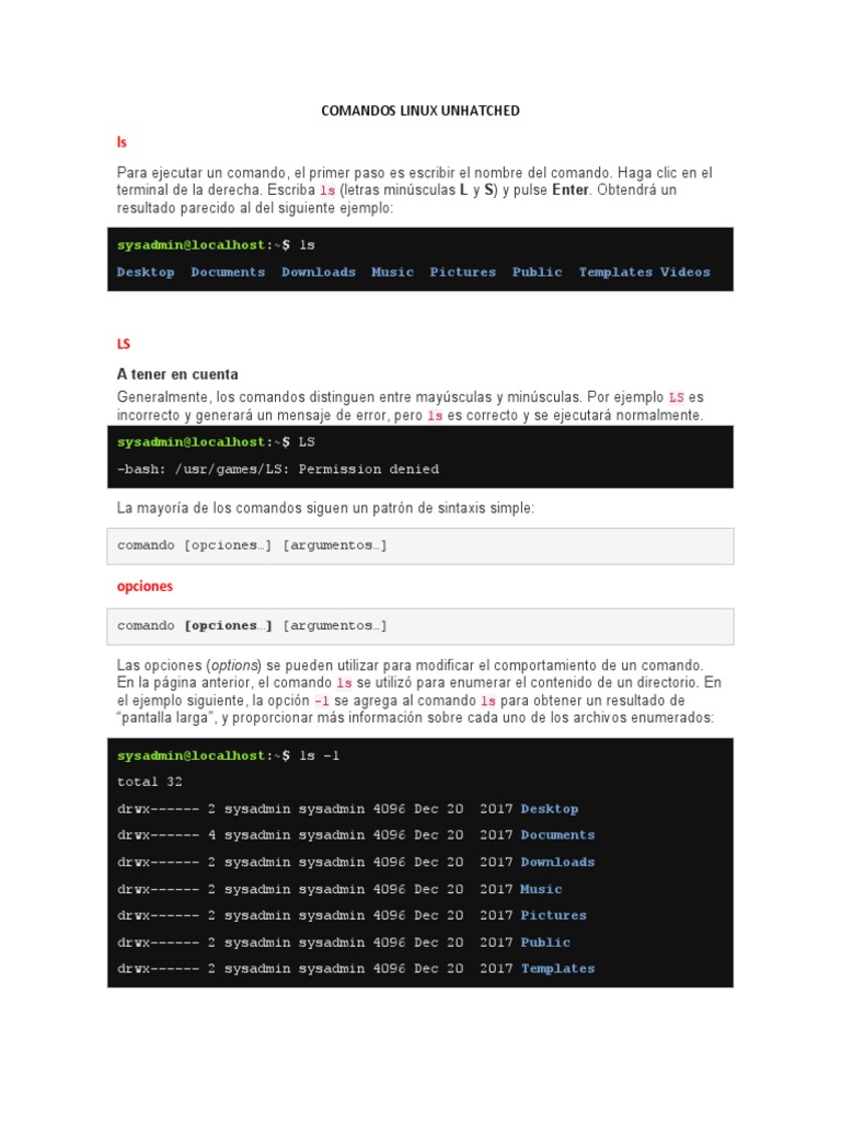 Comandos Linux Unhatched | PDF | Archivo de computadora | Interfaz de línea de comando