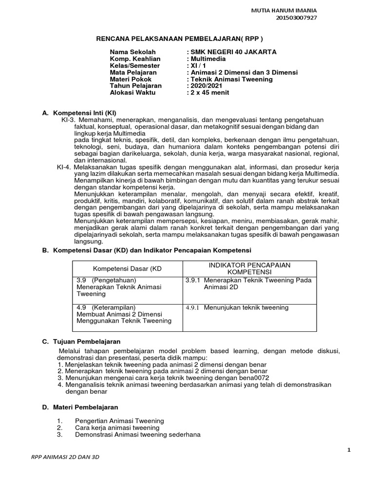 RPP1 - ANIMASI TWEENING - Compressed | PDF | Karier & Perkembangan | Seni RPP1 - ANIMASI TWEENING - Compressed | PDF | Karier & Perkembangan | Seni
