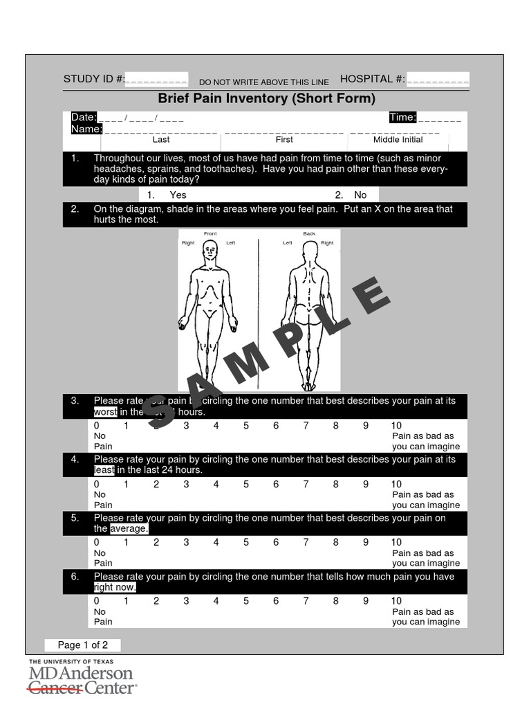 SA MP LE: Brief Pain Inventory (Short Form) | Download Free PDF ...
