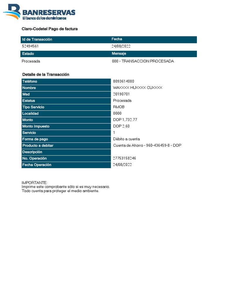 Claro-Codetel Pago Factura | PDF