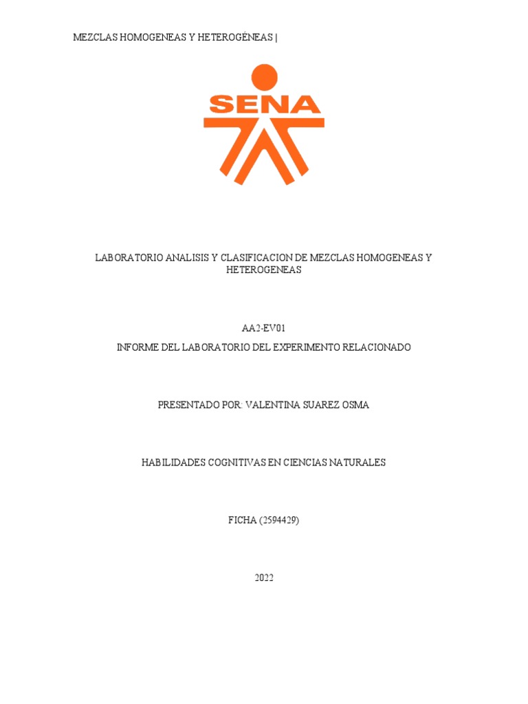 Laboratorio Analisis y Clasificacion de Mezclas Homogeneas y ...