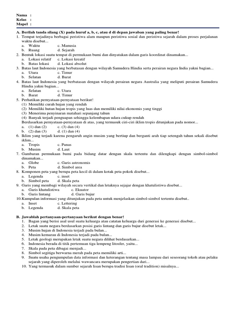 Latihan Soal Ips Kelas 7 (LKS) | PDF | Ilmu Sosial