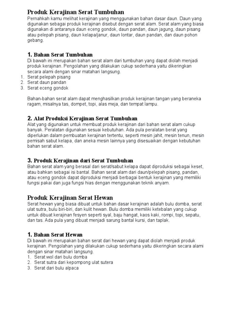 Produk Kerajinan Serat Tumbuhan | PDF | Griya & Taman | Sains & Matematika