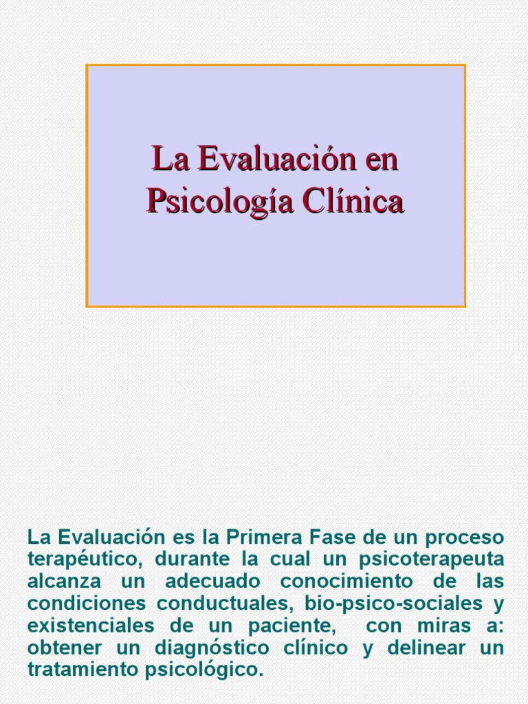 1 La Evaluacion en Psicologia Clinica | PDF | Sicología | Psicología clínica