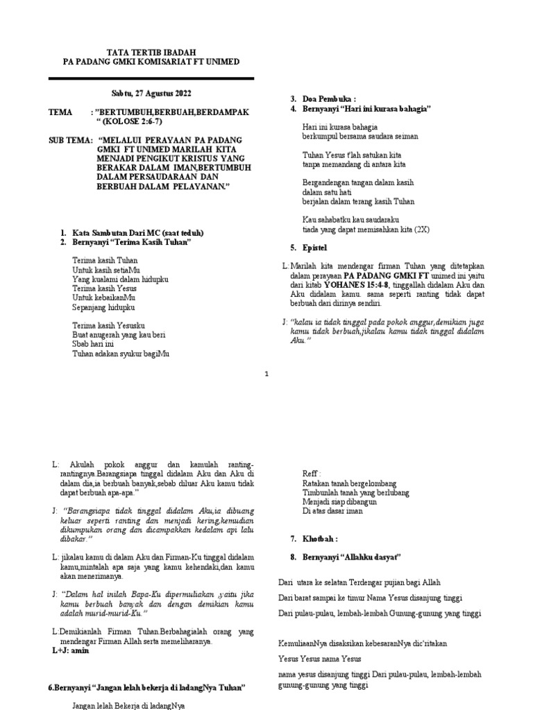 Tata Acara Dan Rundown Pa Padang Gmki FT Unimed | PDF