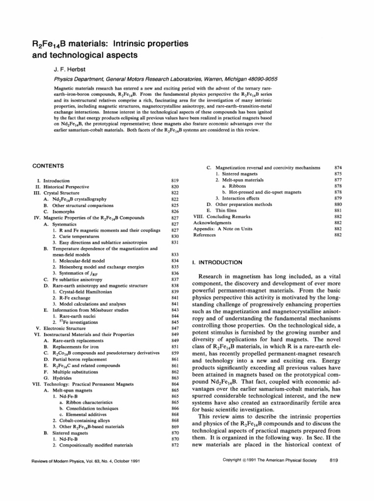 Herbst - R2Fe14B Materials Intrinsic Properies and Technological ...