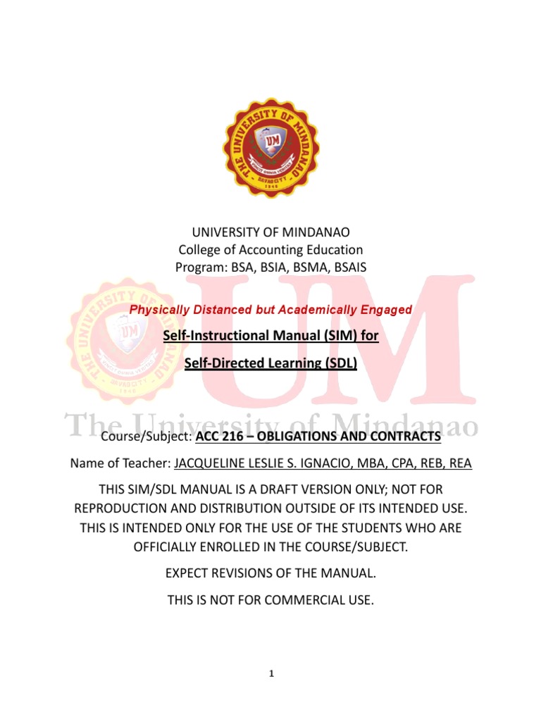 Self-Instructional Manual (SIM) For Self-Directed Learning (SDL) | PDF | Law Of Obligations ...
