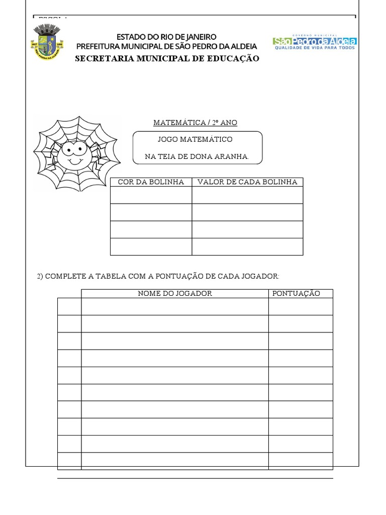 Atividade de Matemática Na Teia Da Aranha | PDF