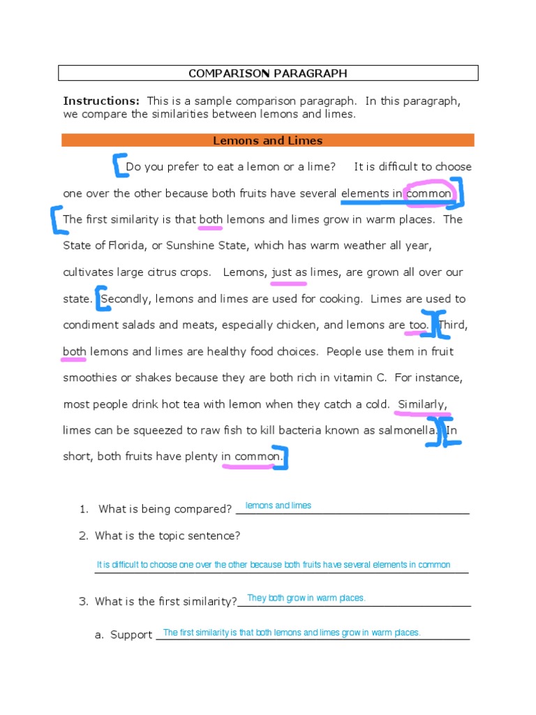 COMPARISON Paragraph Sample PDF | PDF | Lime (Fruit) | Lemon