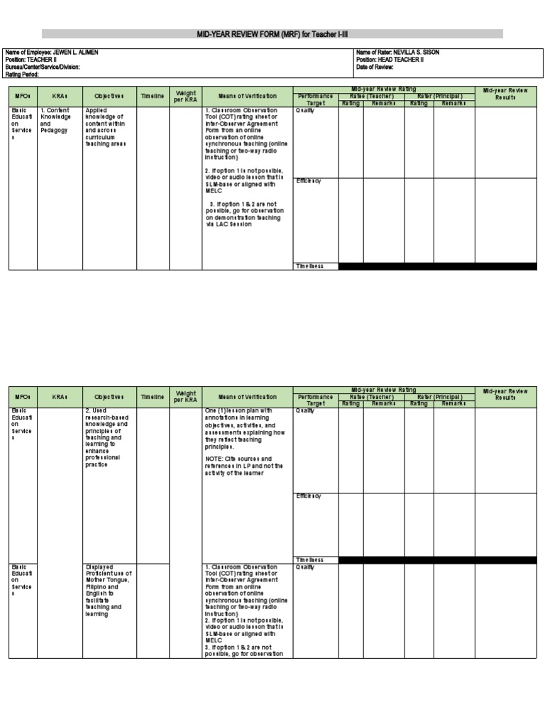 Mid Year Review Form t1 3 (1) | PDF | Teachers | Teaching Method